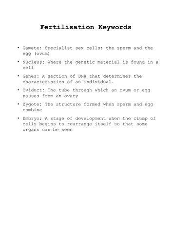 Fertilisation Crossword & Word Search KEYWORDS | Teaching Resources
