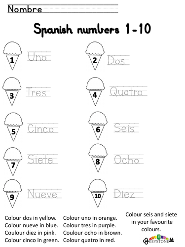 Spanish numbers 1-10 colouring and writing | Teaching Resources