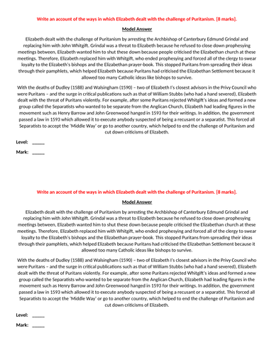 Puritan Opposition to Queen Elizabeth I | Teaching Resources