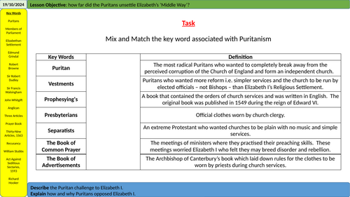Puritan Opposition to Queen Elizabeth I | Teaching Resources