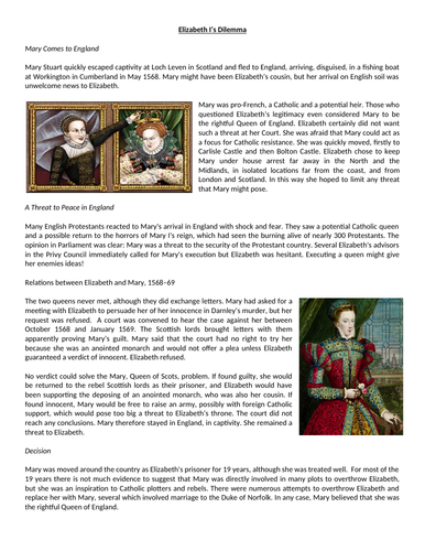 Elizabeth I's Reaction to Mary Stuart | Teaching Resources