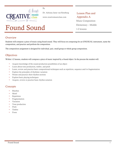 Found Sound Music Composition Lesson Plan | Teaching Resources