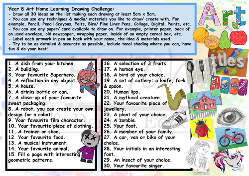 YEAR 8 - 30 DRAWING TASKS | Teaching Resources
