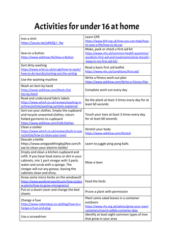 80 Life Skill activities to complete at home | Teaching Resources