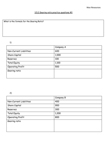 EDEXCEL Alevel Business 3.5.2 Gearing Ratio Acid Test Practice ...