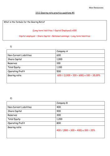 EDEXCEL Alevel Business 3.5.2 Gearing Ratio Acid Test Practice ...