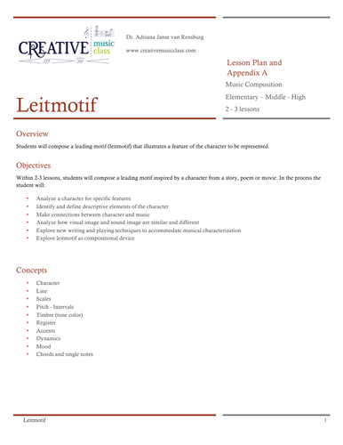 Leitmotif Music Composition Lesson Plan | Teaching Resources