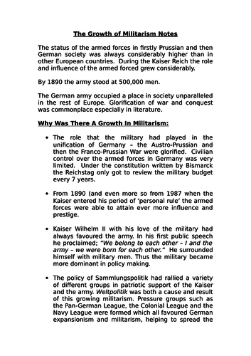 Militarism in Germany 1900 - 1914 - Causes of WW1 | Teaching Resources