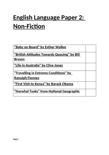 English Language Paper 2 Non Fiction Booklet with Answers | Teaching ...