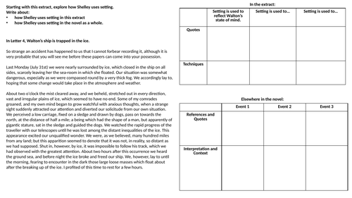 AQA Literature Frankenstein Essay Plan: Use of Setting | Teaching Resources