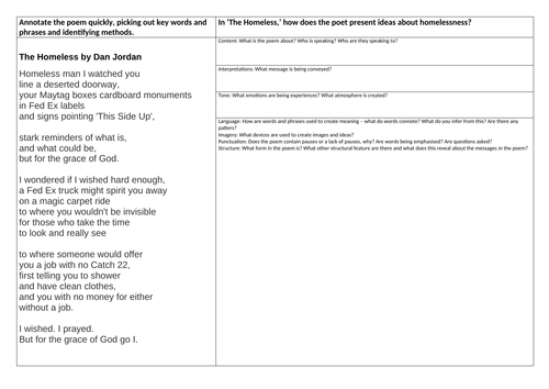 AQA Unseen Poetry focused on homelessness - high ability | Teaching ...