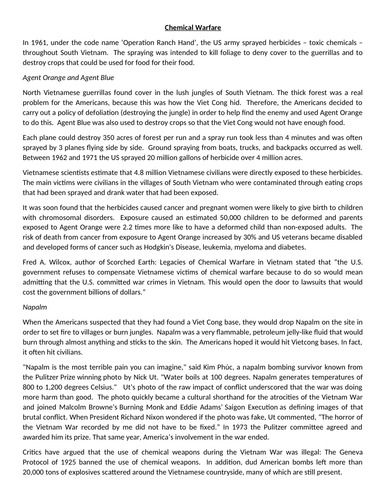 Napalm and Agent Orange: Chemical Warfare | Teaching Resources