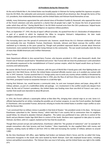 US Presidents of the Vietnam War | Teaching Resources