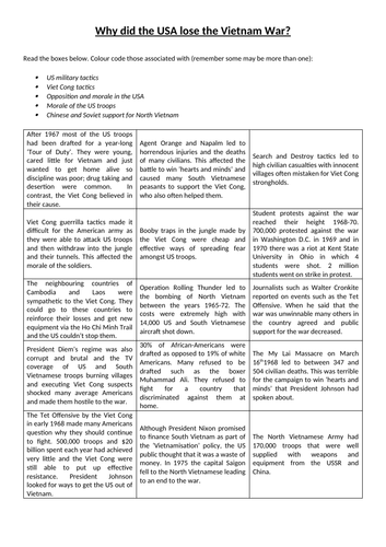 Reasons for US Defeat in the Vietnam War | Teaching Resources