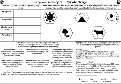 AQA GCSE Geography 'Geog your memory sheet': Climate change | Teaching ...