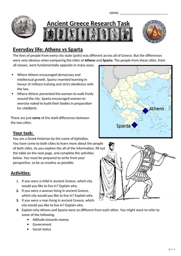 Ancient Greece - Research Task - Every life in Ancient Sparta & Ancient ...