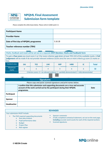 NPQML Assignment 2020 | Teaching Resources