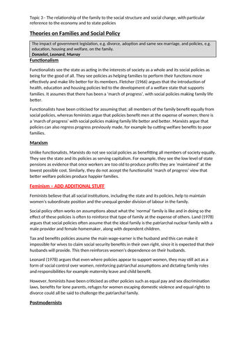 AQA A-Level Sociology Families and Households Notes | Teaching Resources