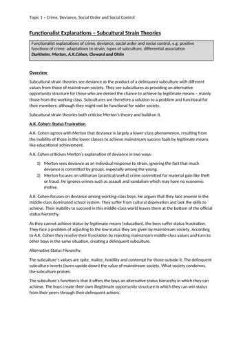 AQA A-Level Sociology Crime and Deviance Notes | Teaching Resources