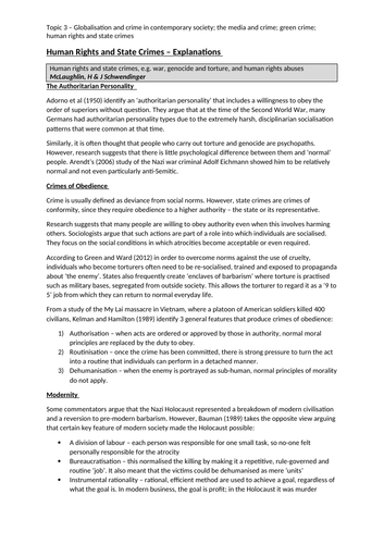 AQA A-Level Sociology Crime and Deviance Notes | Teaching Resources