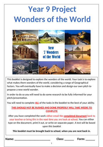 Wonders of the World - Geography - Independent Research Booklet - KS3 ...