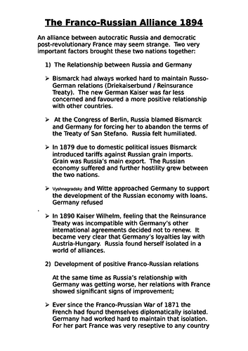 Franco-Russian Alliance - Causes - Terms - Consequences - many source ...