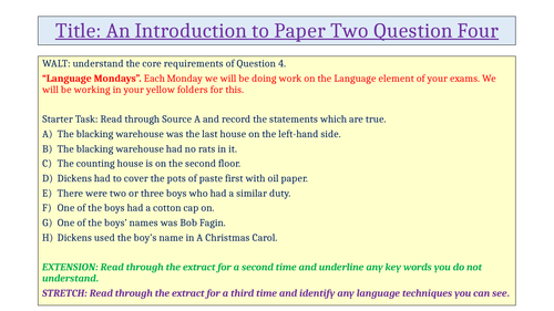 Dickens Language Paper 2 Q4 | Teaching Resources