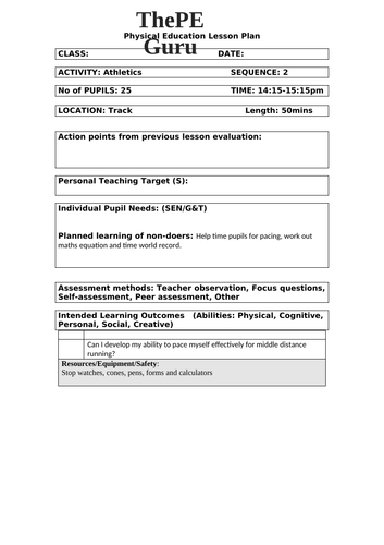 Athletics- Pacing Lesson for Middle to Long Distance, KS3/KS4 ...