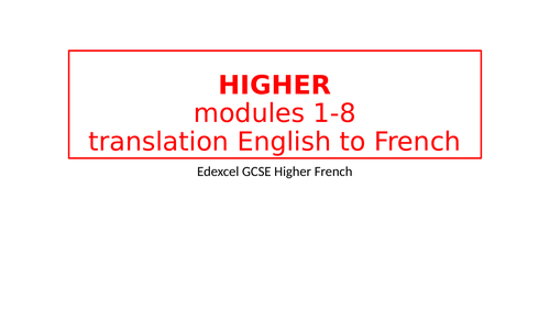 Edexcel GCSE Higher French English to French translation | Teaching ...