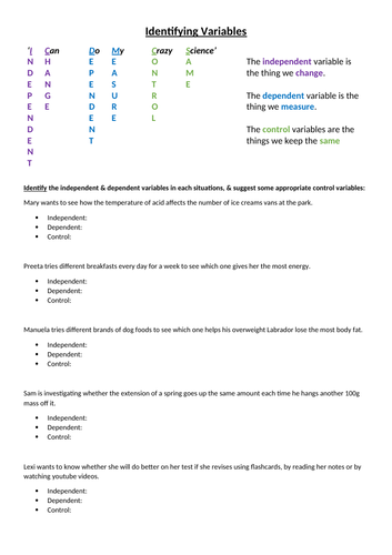 Identifying Variables Practice Worksheet | Teaching Resources Identifying Variables Practice Worksheet | Teaching Resources