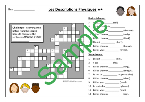 French Physical Descriptions Worksheets | Teaching Resources
