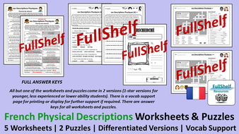 French Physical Descriptions Worksheets | Teaching Resources