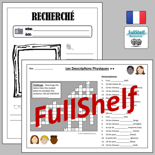 French Physical Descriptions Worksheets | Teaching Resources