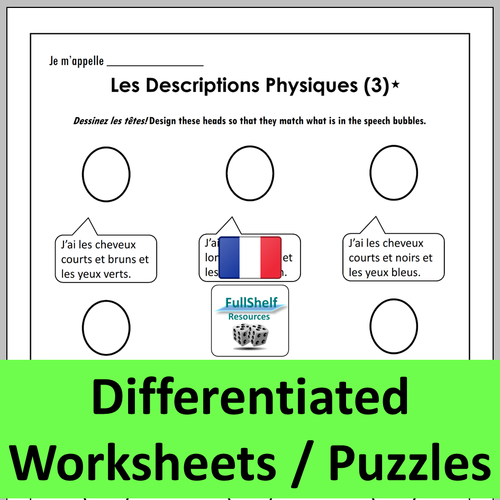 French Physical Descriptions Worksheets | Teaching Resources