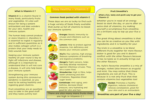 KS2 Staying Healthy Vitamin C Smoothie Activity. Fighting viruses ...