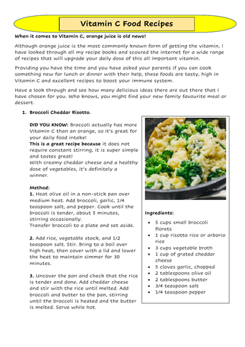 KS2 Staying Healthy Vitamin C Smoothie Activity. Fighting viruses ...