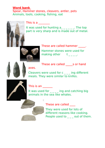 Stone Age tools resources differentiated | Teaching Resources