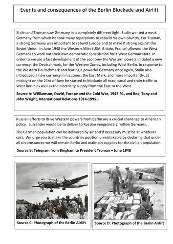 Berlin Blockade / Airlift - Inc. Source Sheets (2) - Causes & Events ...