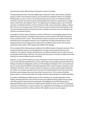 Psychology Memory 16 Marker Example Essays Bundle | Teaching Resources