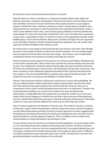 Psychology Social Influence 16 mark Example Essay Bundle | Teaching ...