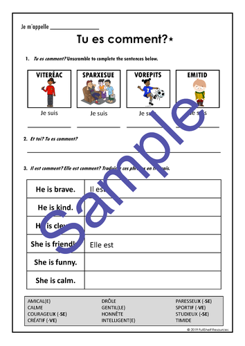 French Describing Character Worksheets | Teaching Resources