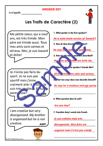French Describing Character Worksheets | Teaching Resources
