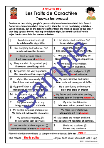 French Describing Character Worksheets | Teaching Resources