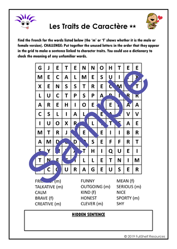 French Describing Character Worksheets | Teaching Resources