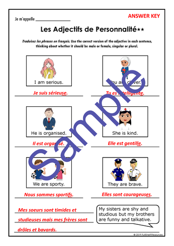 French Describing Character Worksheets | Teaching Resources