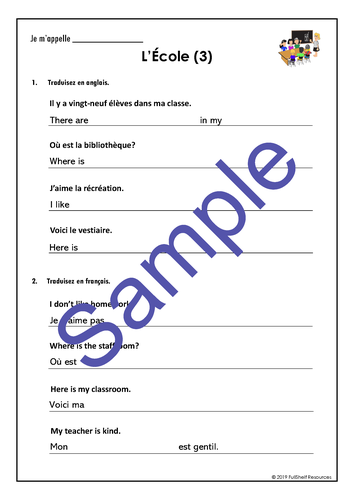 French School Vocabulary Worksheets (L'ecole) | Teaching Resources