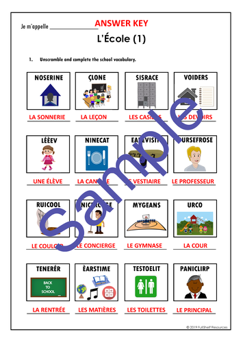 French School Vocabulary Worksheets (L'ecole) | Teaching Resources