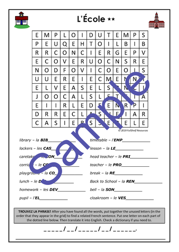 French School Vocabulary Worksheets (L'ecole) | Teaching Resources