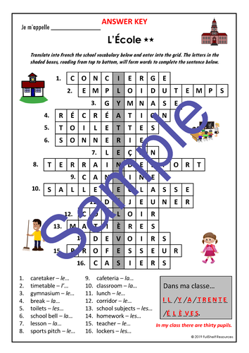 French School Vocabulary Worksheets (L'ecole) | Teaching Resources