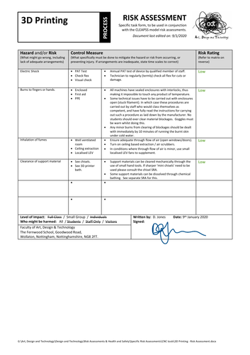 H&S: Risk Assessment Proforma | Teaching Resources